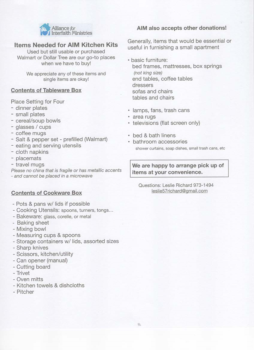 AIM Kitchen Kits – Buck Mountain Episcopal Church